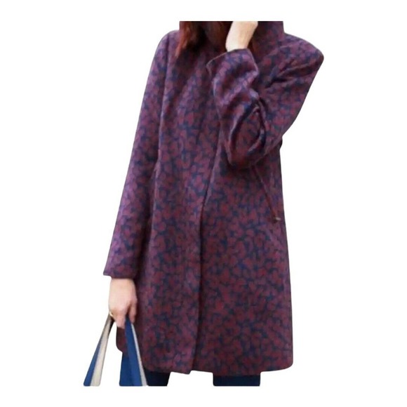 LOFT | Jackets & Coats | Loft Leopard Jacquard Print Coat Burgundy And ...